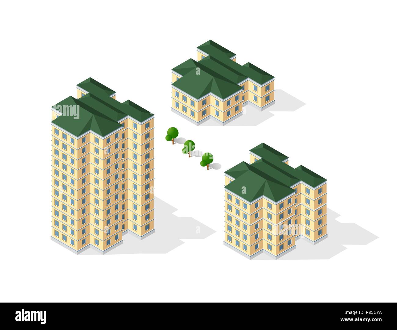 Isometric 3D dimensional building of modern architecture of urban ...