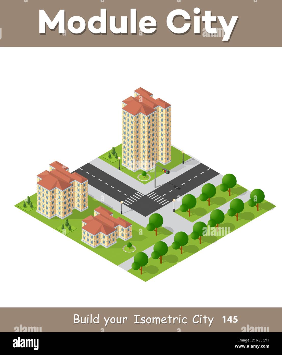 Isometric 3D landscape top view building of modern city architecture of ...