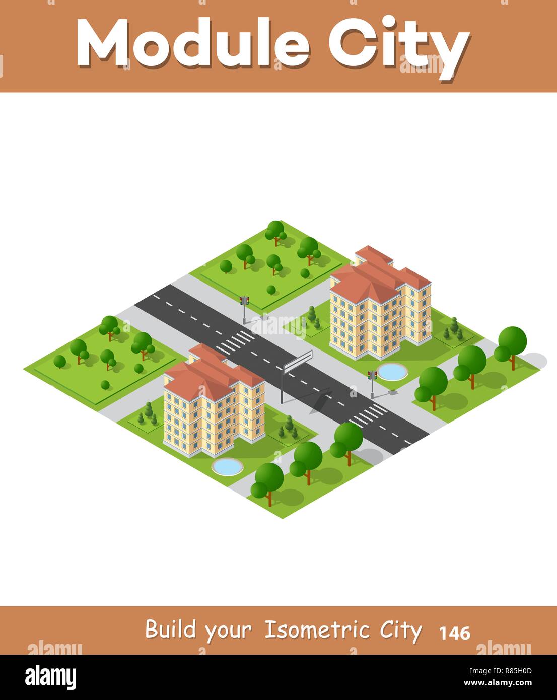 Isometric 3D landscape top view building of modern city architecture of ...