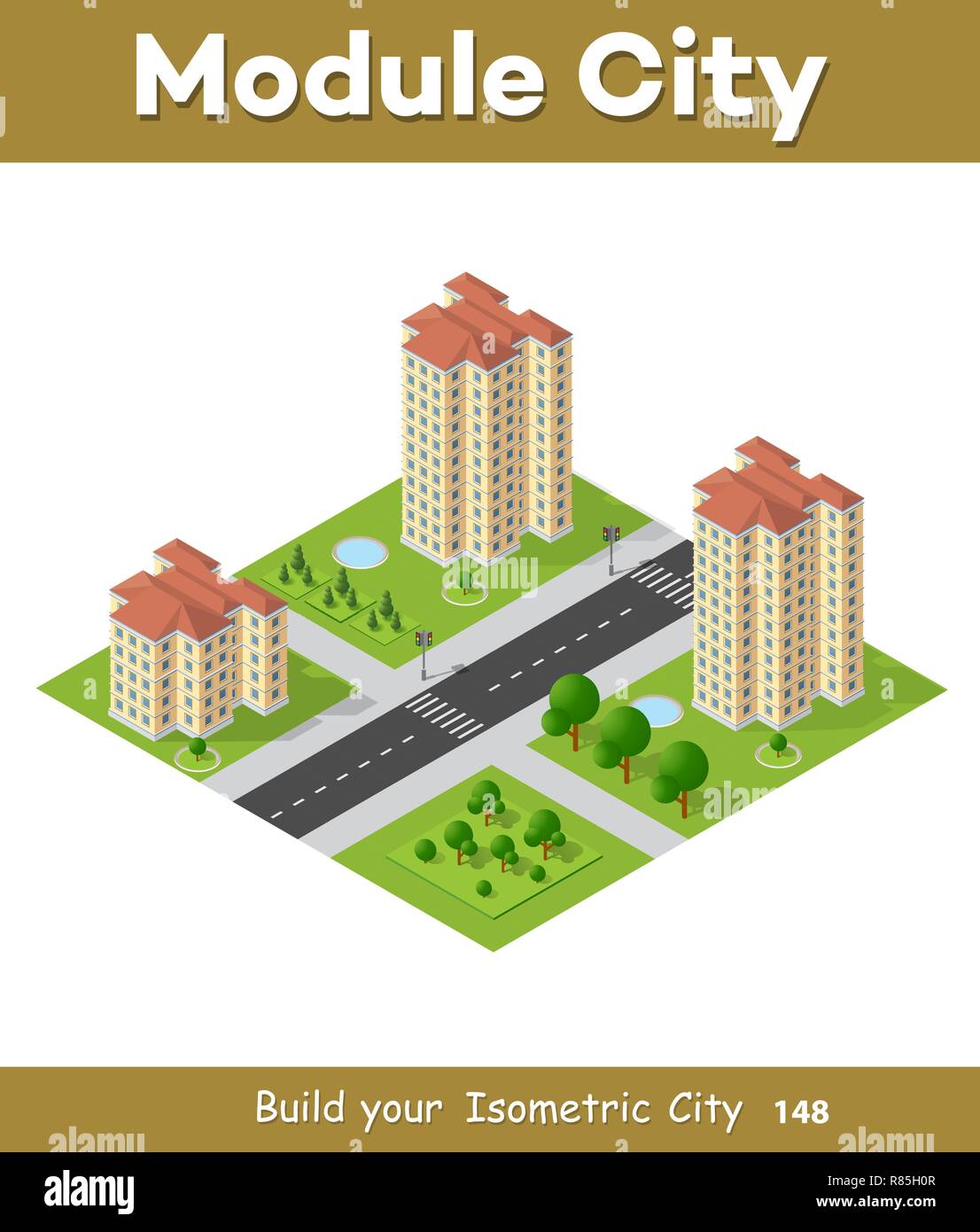 Isometric 3D landscape top view building of modern city architecture of ...