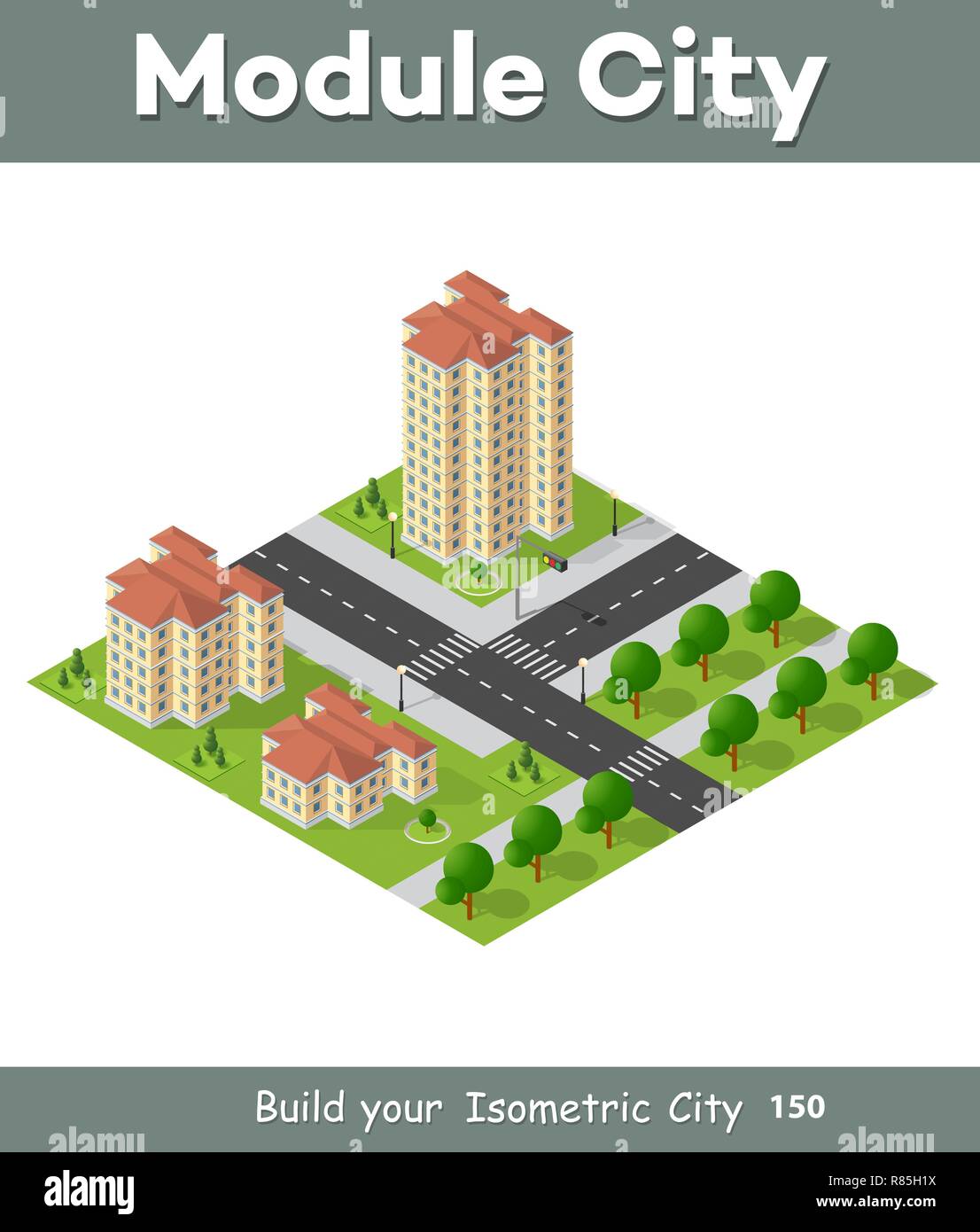 Isometric 3D landscape top view building of modern city architecture of ...
