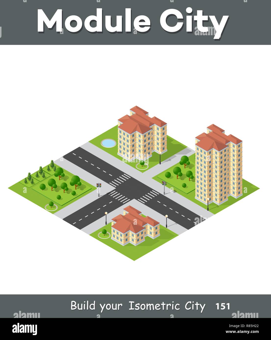 Isometric 3D landscape top view building of modern city architecture of ...
