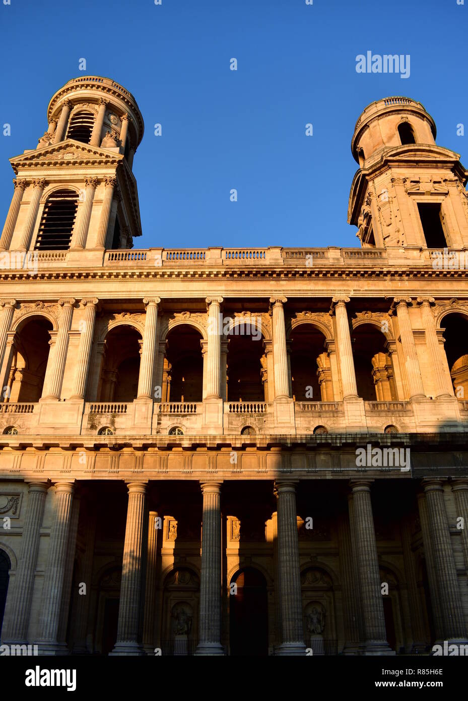 Saint Sulpice Church, Paris, France. Neoclassical facade with sunset ...