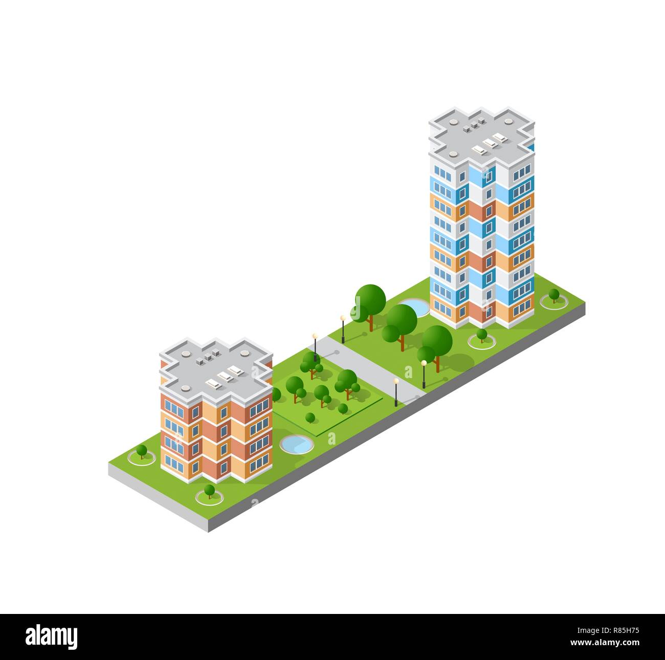 Isometric 3D landscape of the city. Top view of dimensional town modern ...