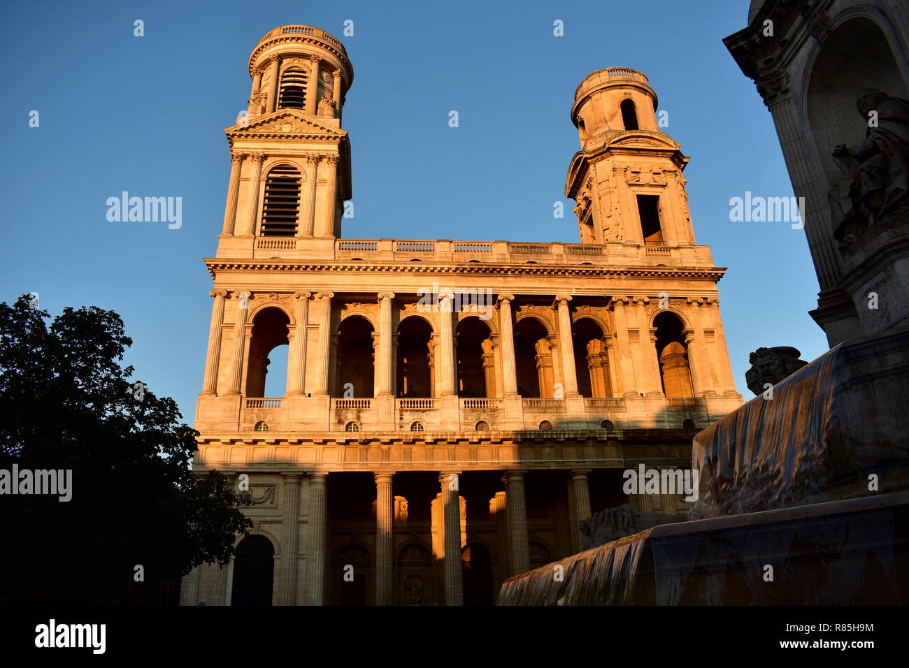 Saint Sulpice Church, Paris, France. Neoclassical facade with sunset ...