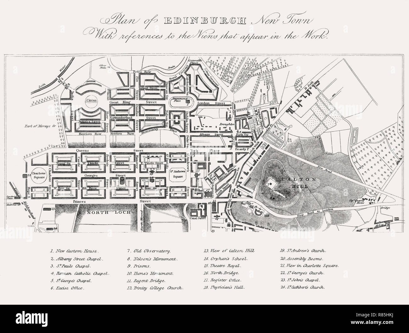 Plan of Edinburgh, New Town in 1820, Scotland, 19th century, Views in ... Plan of Edinburgh, New Town in 1820, Scotland, 19th century, Views in ...