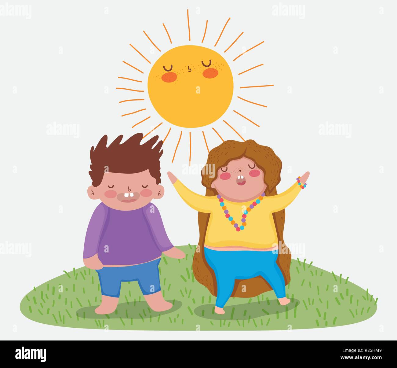 girl and boy friend game with sun Stock Vector Image & Art - Alamy