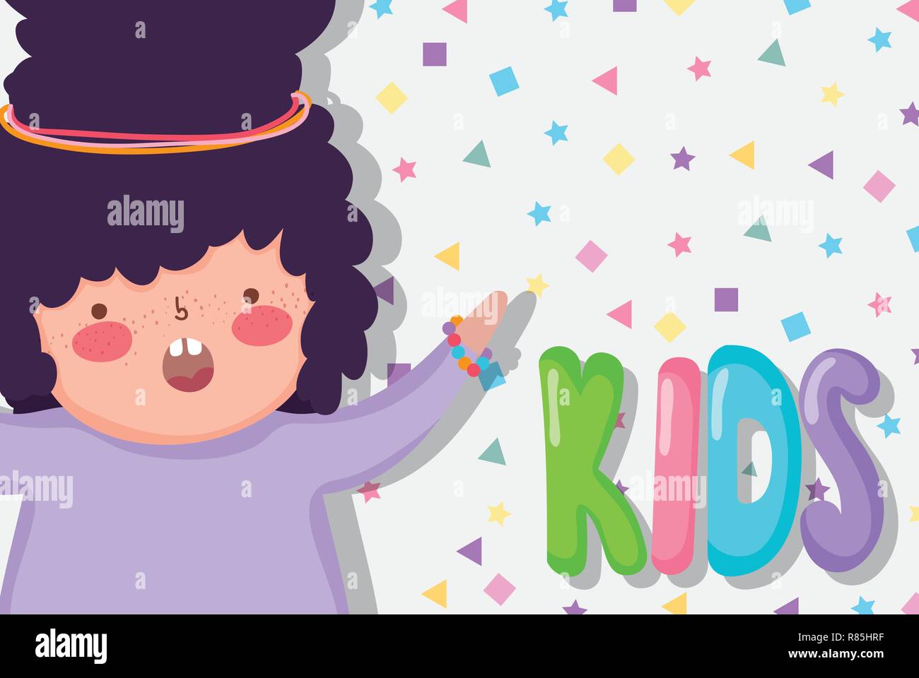 cute girl with hairstyle over stars with triangle and squares ...