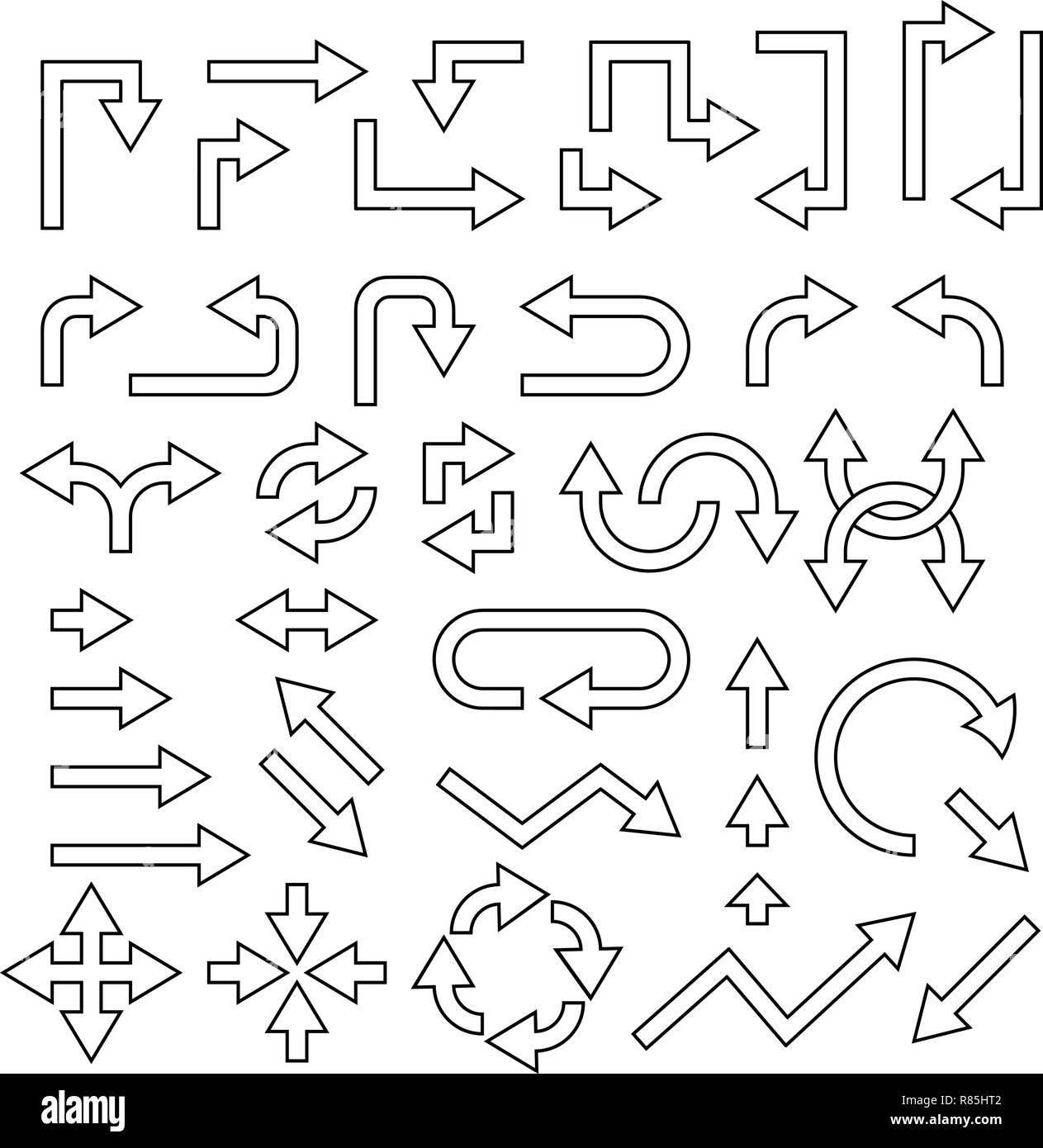 Flat arrows set. Outline traffic and web signs Stock Vector Image & Art ...