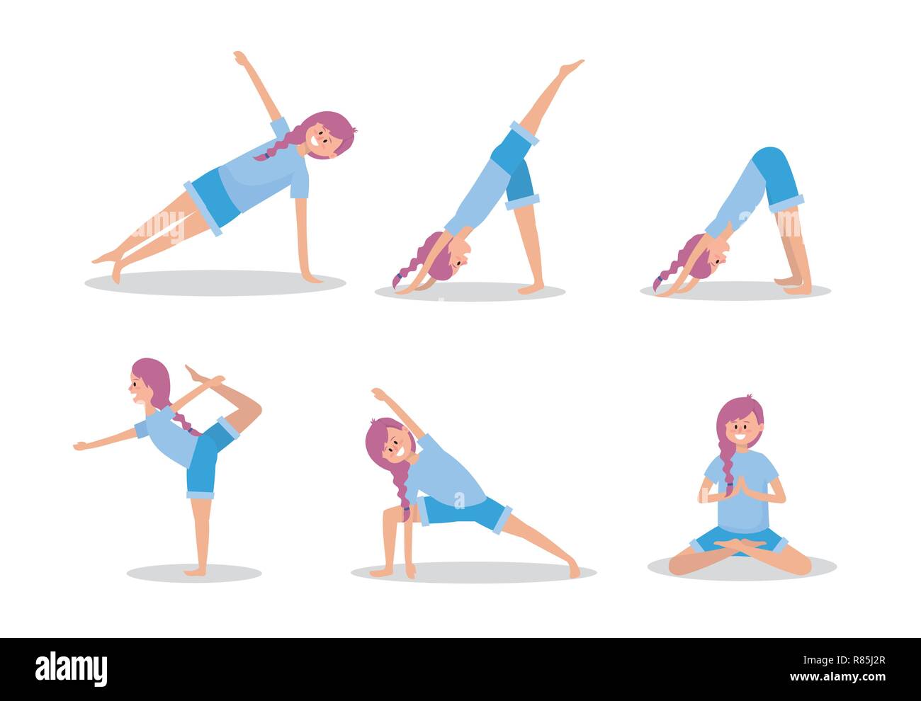 set woman practice yoga position exercise Stock Vector Image & Art - Alamy