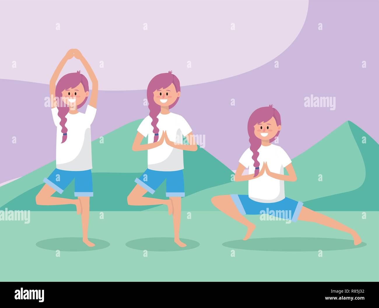 set woman practice exercise position balance Stock Vector Image & Art ...