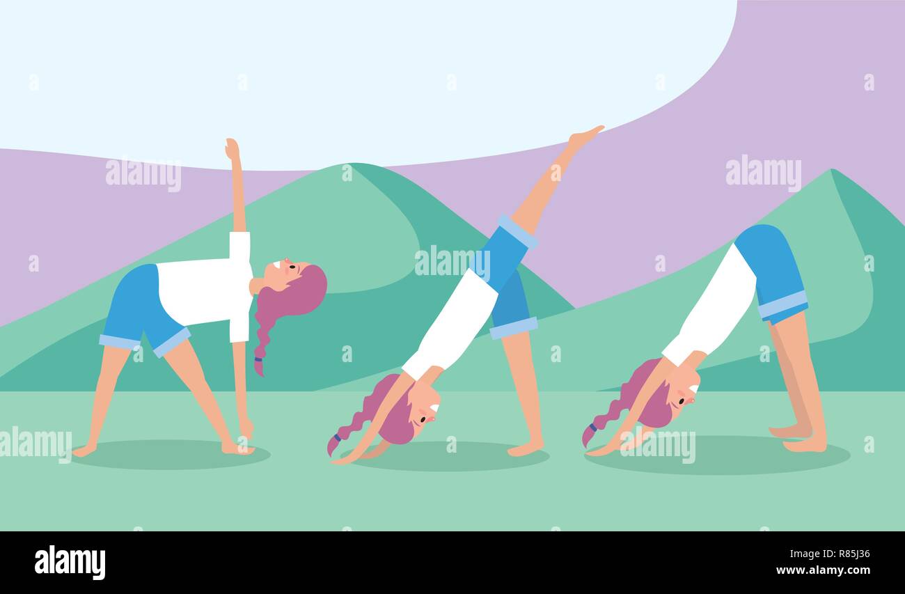 set woman practice balance exercise position Stock Vector Image & Art ...