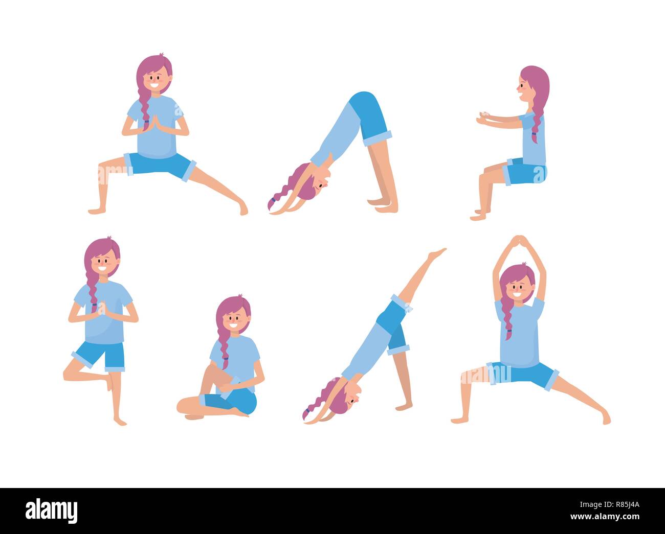 set woman exercise yoga position Stock Vector Image & Art - Alamy
