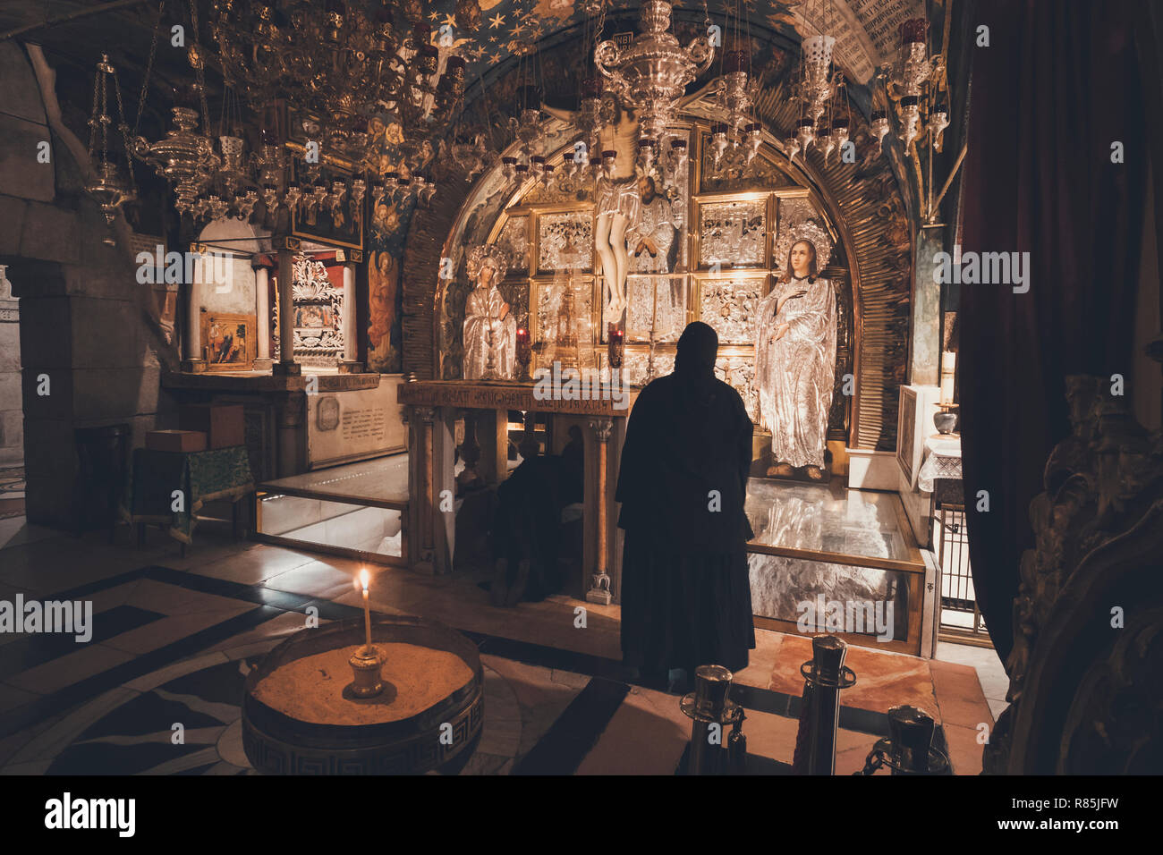 JERUSALEM, ISRAEL. 24 October 2018: pilgrims pray on their knees before ...