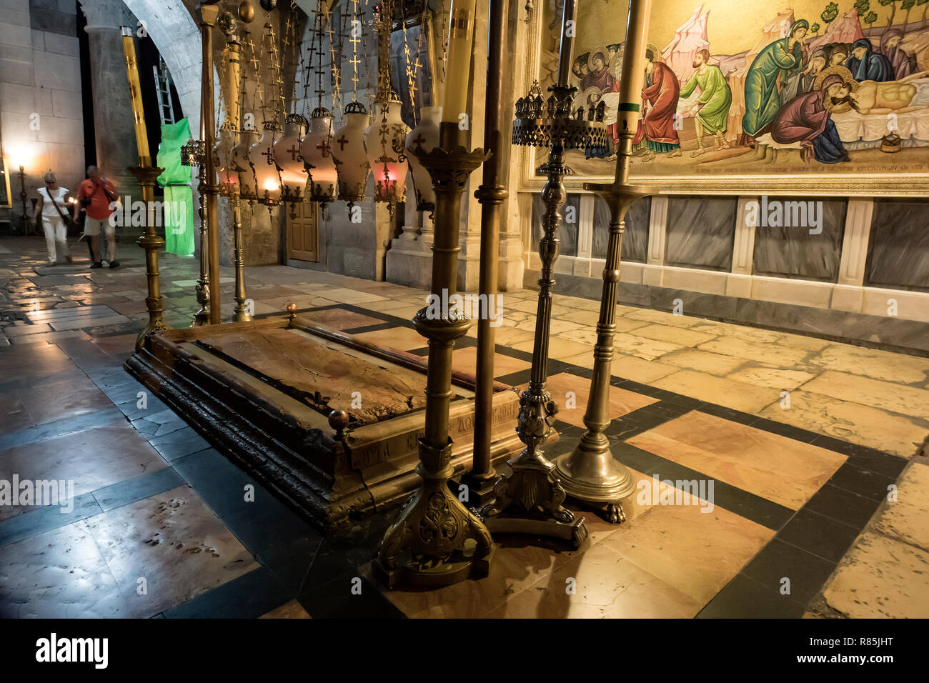 The Stone of Anointing, where Jesus' body is said to have been anointed ...