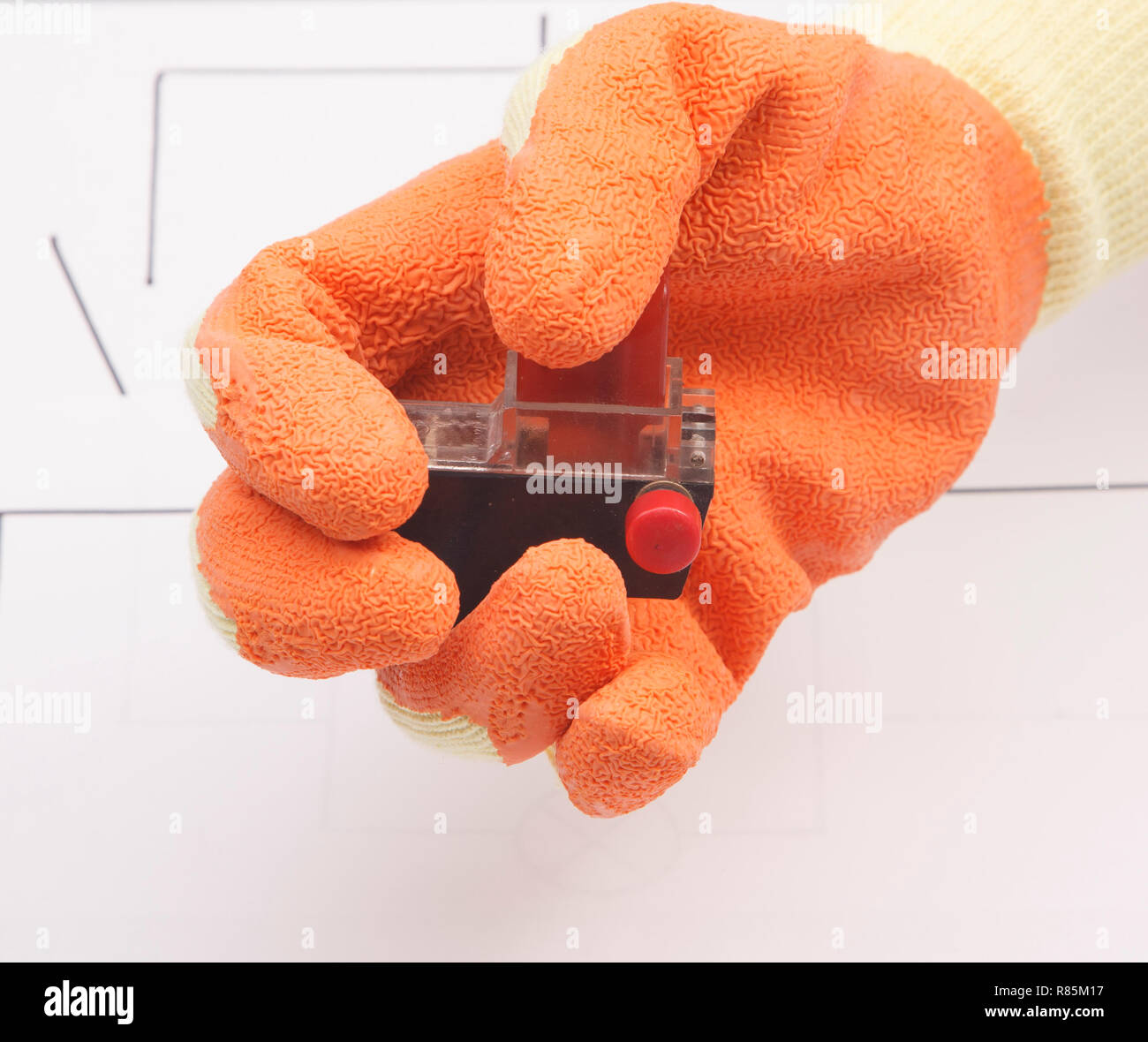 Hand push start button Stock Photo - Alamy