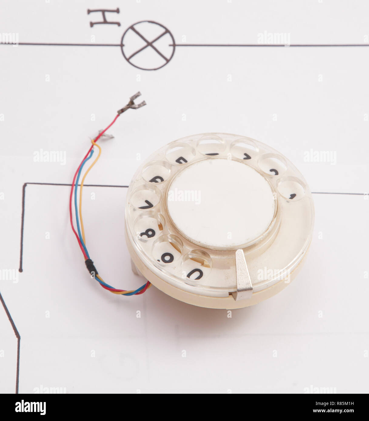 Telephone disk dealer on a background of the electric scheme Stock ...