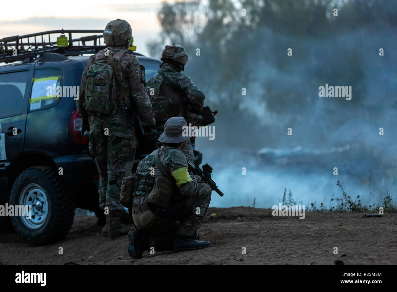 Army soldiers during the military operation. war, army, technology and ...