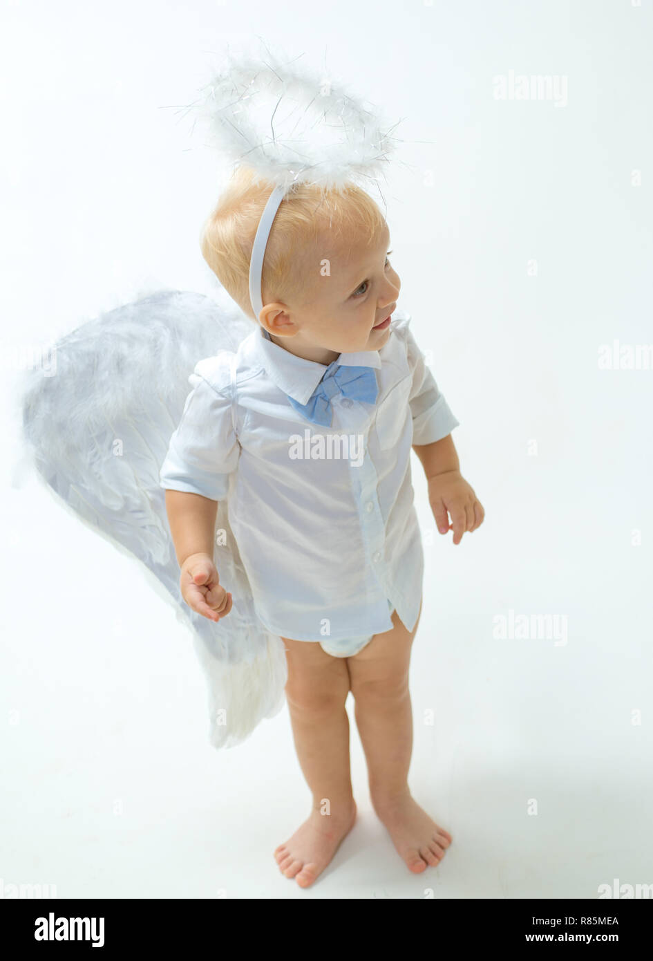 Ready for holiday. Adorable little angel boy. Little boy with angel ...