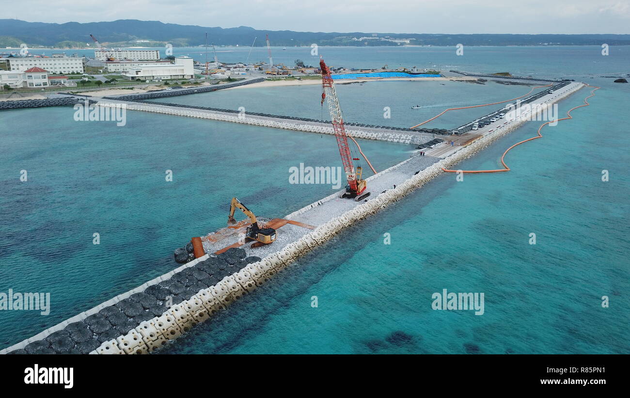Okinawa, Japan. 13th Dec 2018. In this aerial image, land reclamation ...