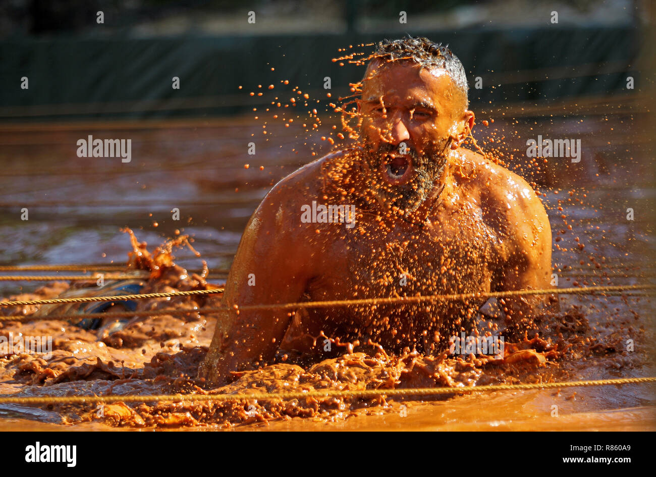 Byblos, Lebanon. 25th Nov, 2018. A participant wades through a pool of ...