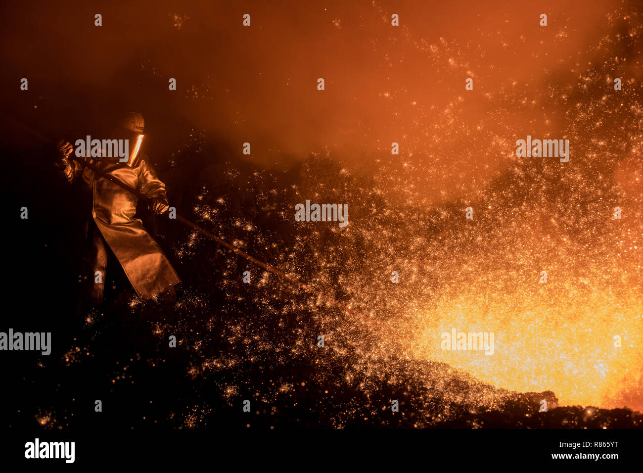 Duisburg, Germany. 10th Dec, 2018. A blast furnace operator is working ...