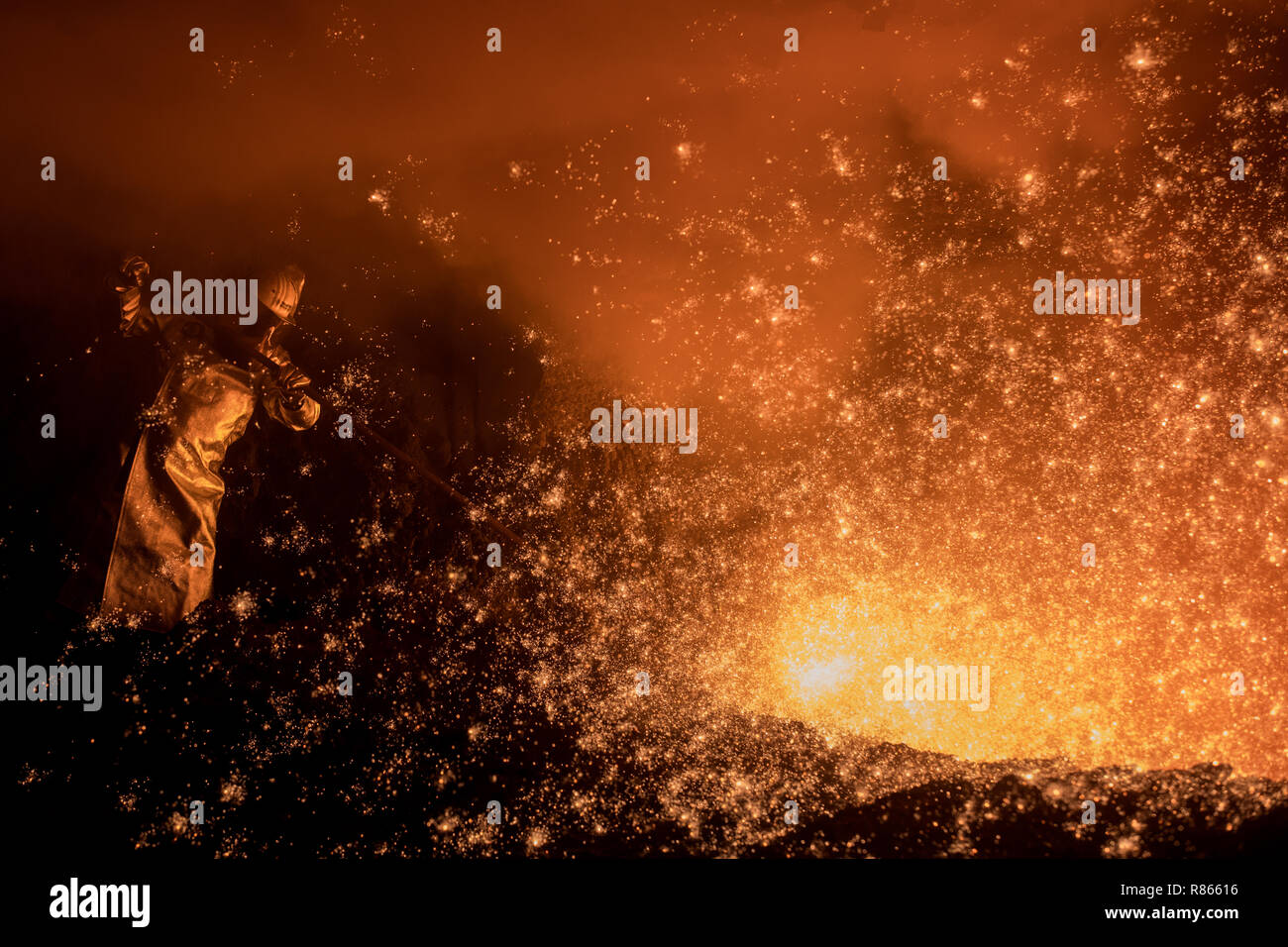 Duisburg, Germany. 10th Dec, 2018. A blast furnace operator is working ...