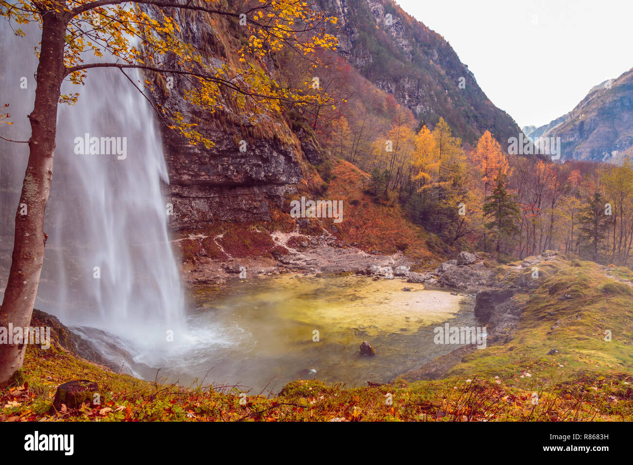 A big waterfall in the italian alps Stock Photo - Alamy