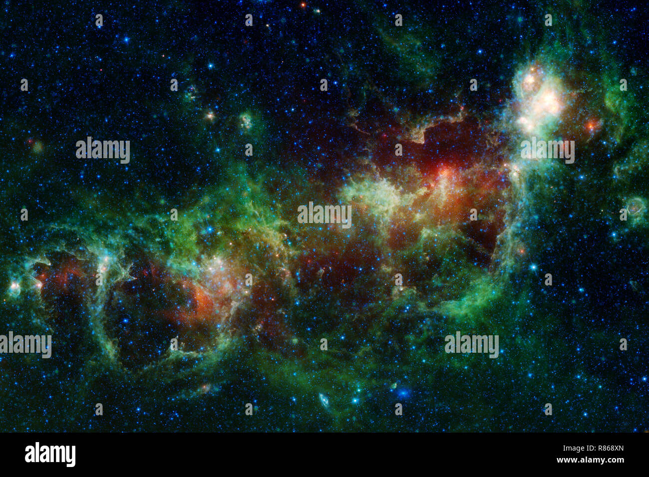Universe scene with bright stars and galaxies in deep space showing the ...