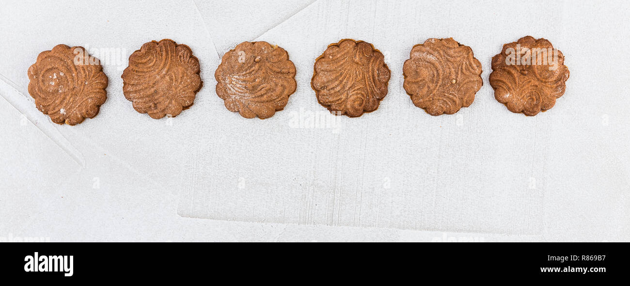 Collection of Christmas gingerbread cookies on white background. Long ...