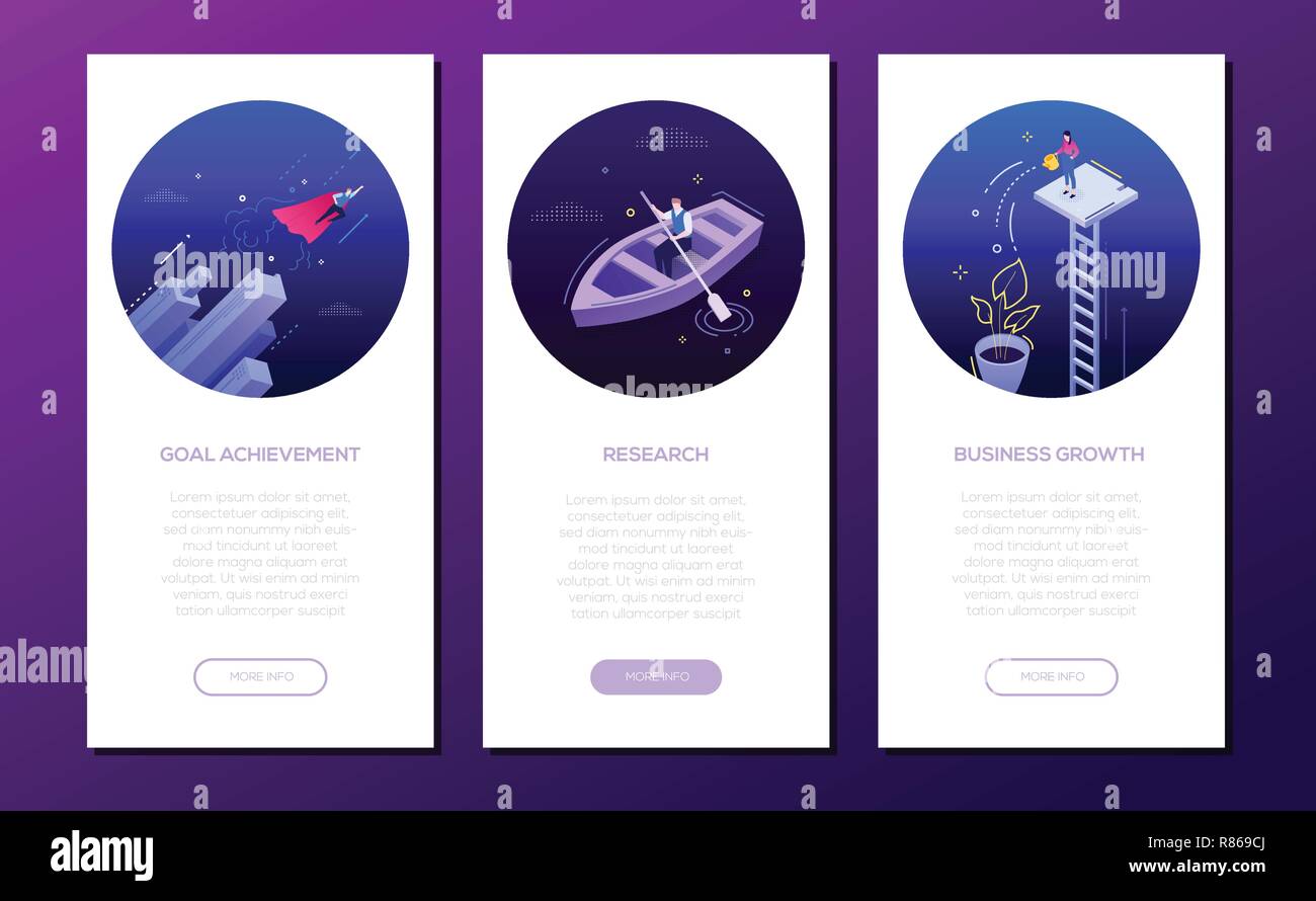 Goal achievement - set of isometric vector vertical web banners Stock ...