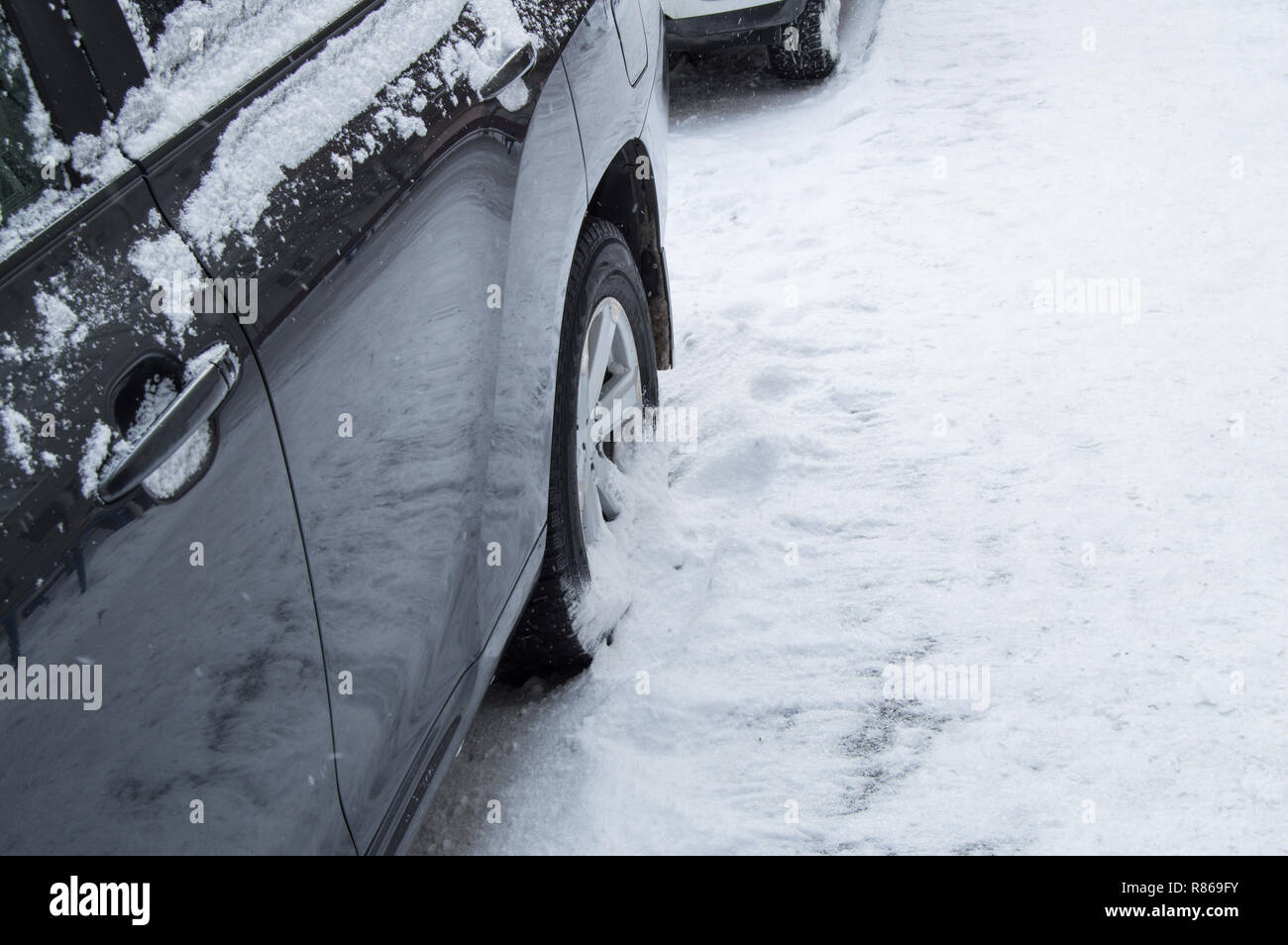 The car is on a winter road, side view Stock Photo - Alamy