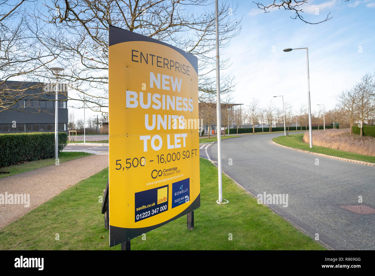 A sign advertising new business units to let at the Cambridge Research ...