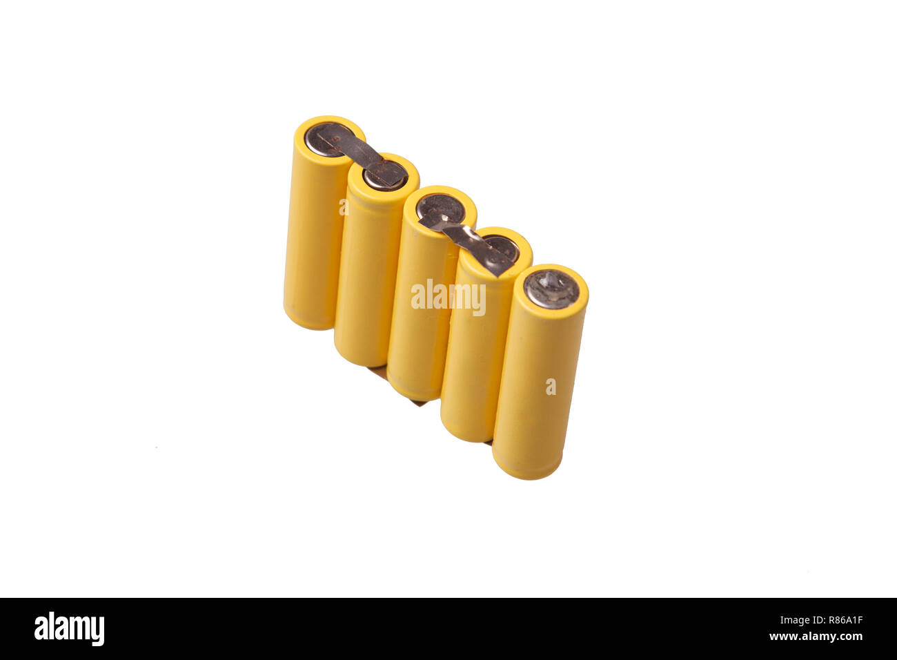 Five batteries on white background Stock Photo - Alamy