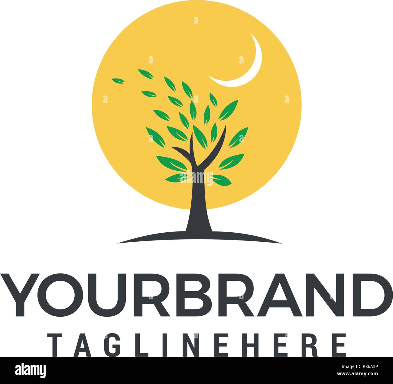 Sun logo with a tree Logo template vector Stock Vector Image & Art - Alamy