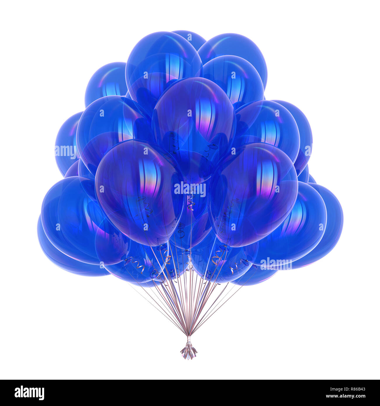party balloons bunch translucent shiny blue. birthday decoration glossy ...