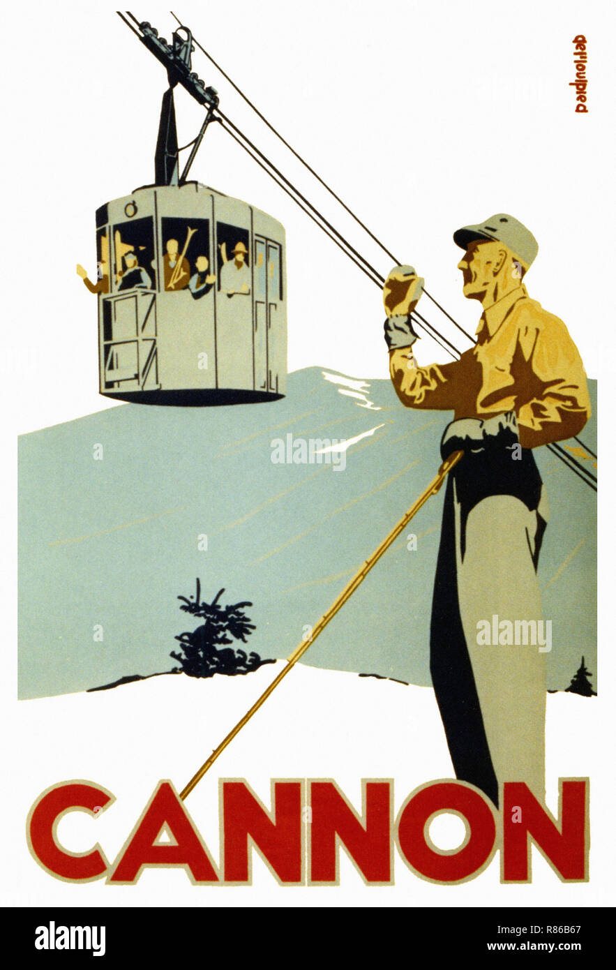 Aerial Tramway Cannon - Vintage advertising poster Stock Photo - Alamy
