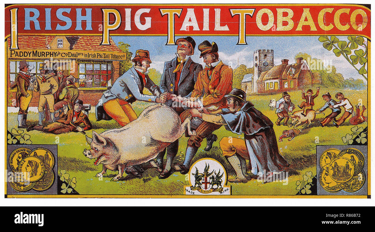 Irish Pig Tail Tobacco - Vintage advertising poster Stock Photo - Alamy