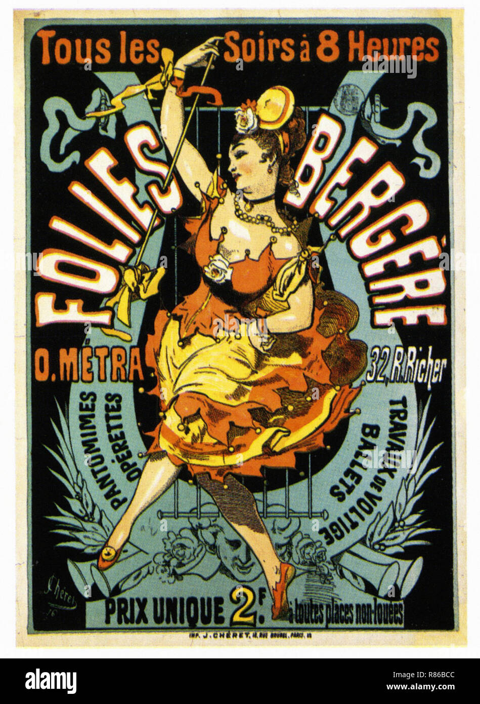 Every Night At Eight Folies Bergere - Vintage advertising poster Stock ...