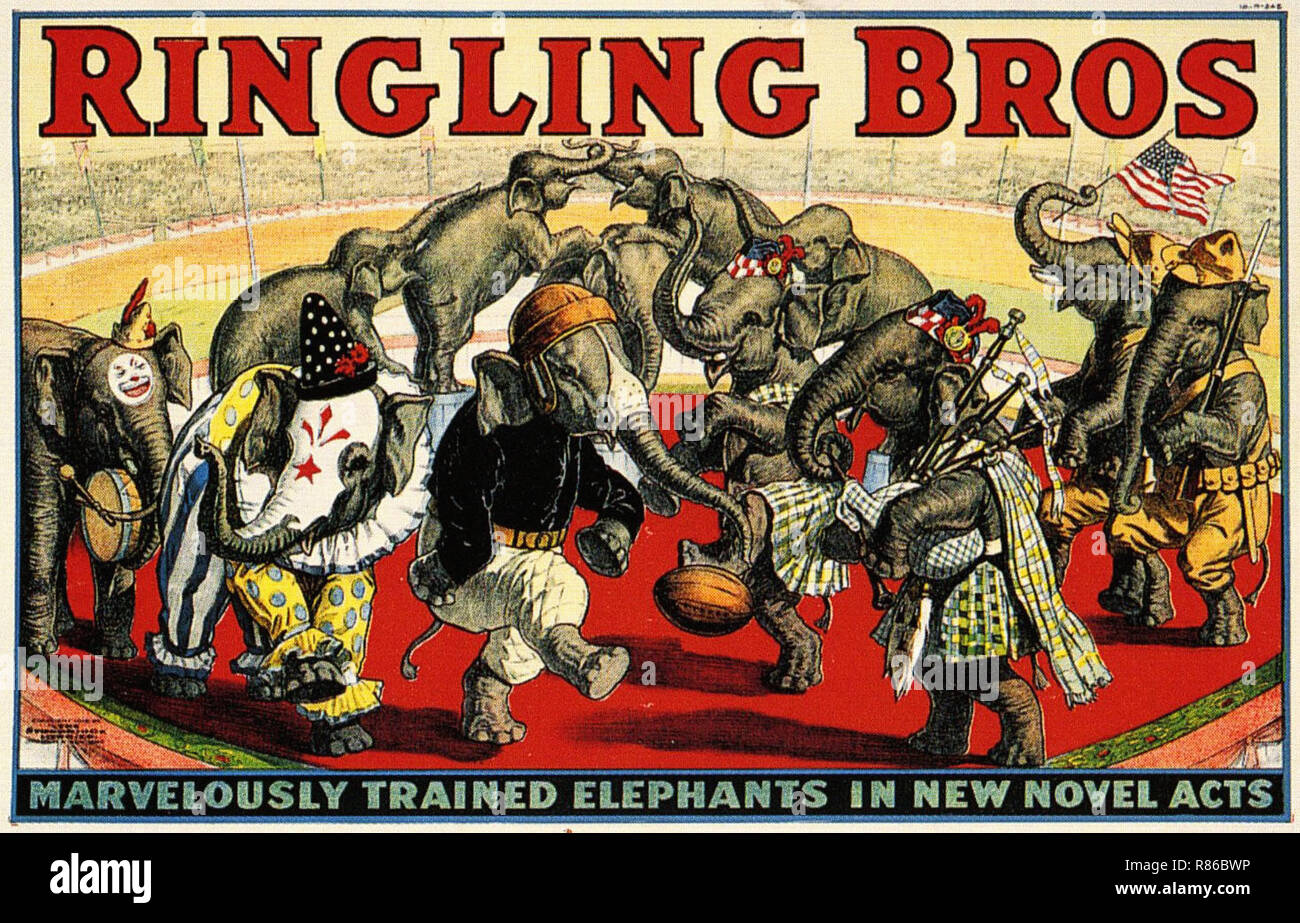 Ringlings Marvelous Elephants - Vintage advertising poster Stock Photo ...