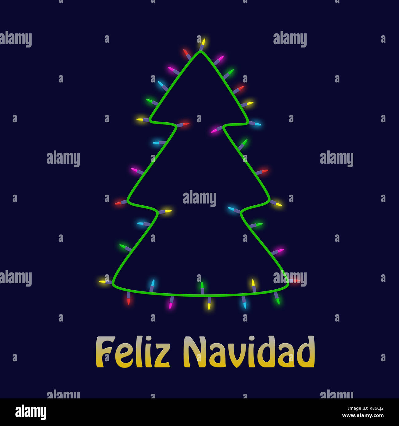 Colorful Christmas tree made of light bulb garland new year greeting ...