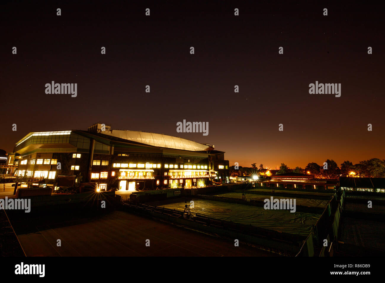 General view exterior shots of Centre Court at night during the ...