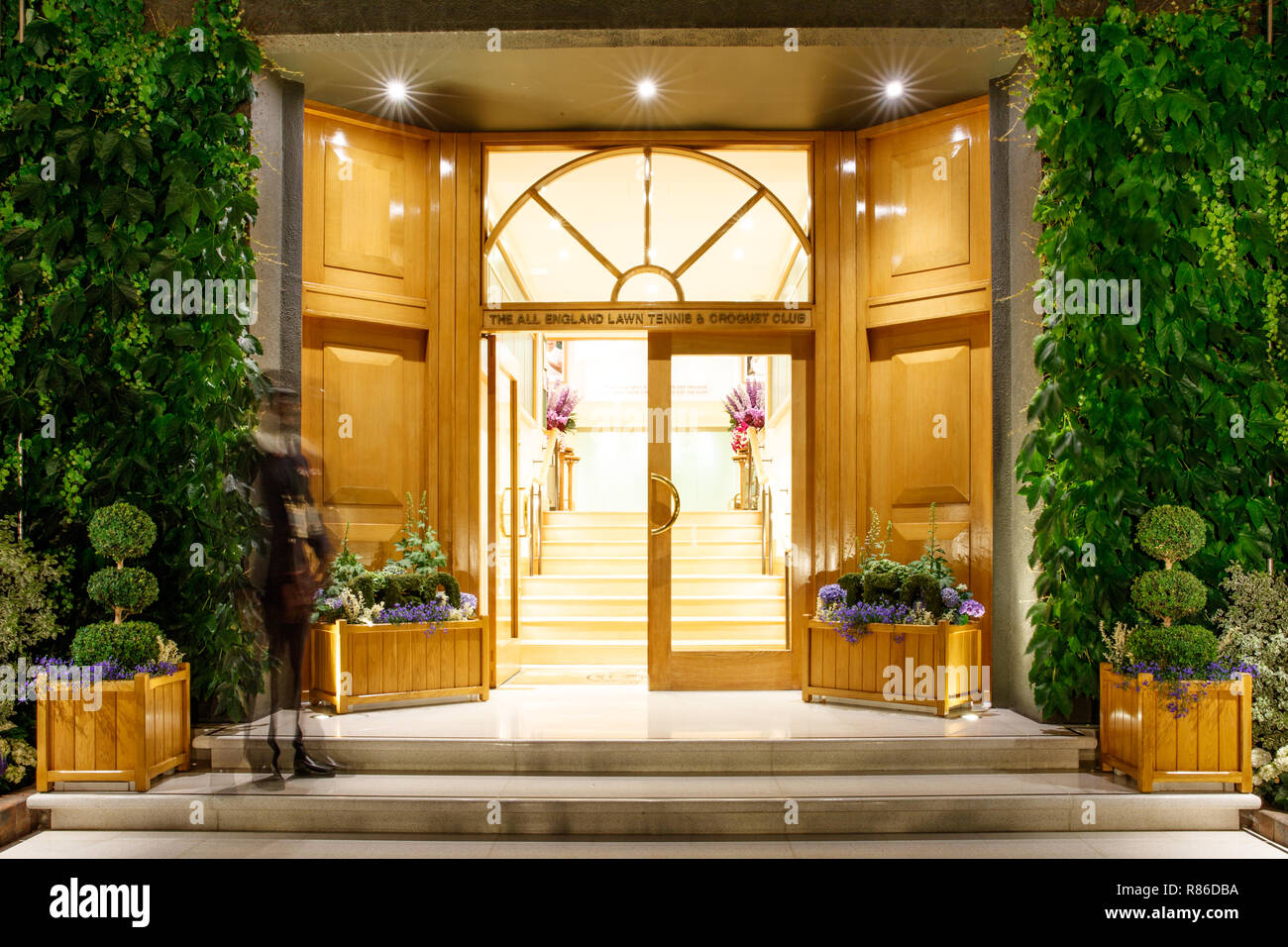 General view exterior shots of the members' entrance at the Wimbledon ...