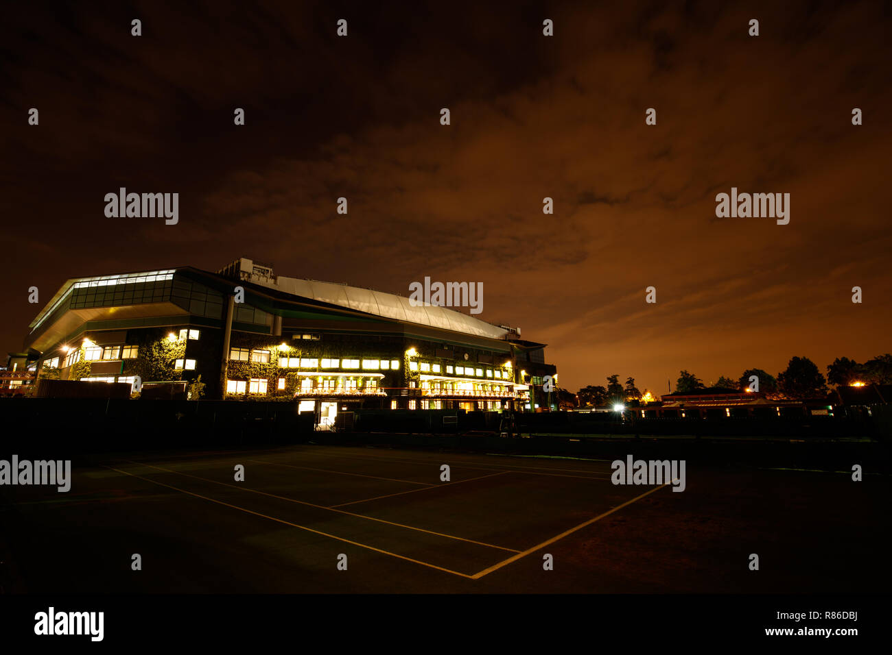 General view exterior shots of Centre Court at night during the ...
