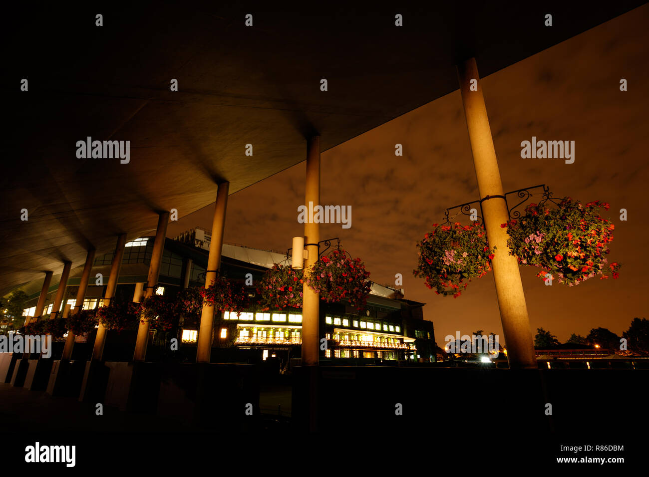 General view exterior shots of Centre Court at night during the ...
