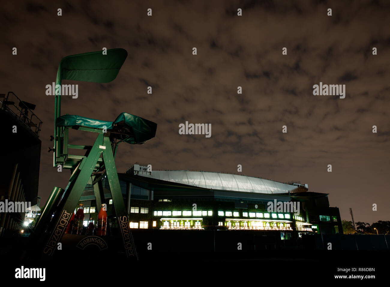 General view exterior shots of Centre Court at night during the ...
