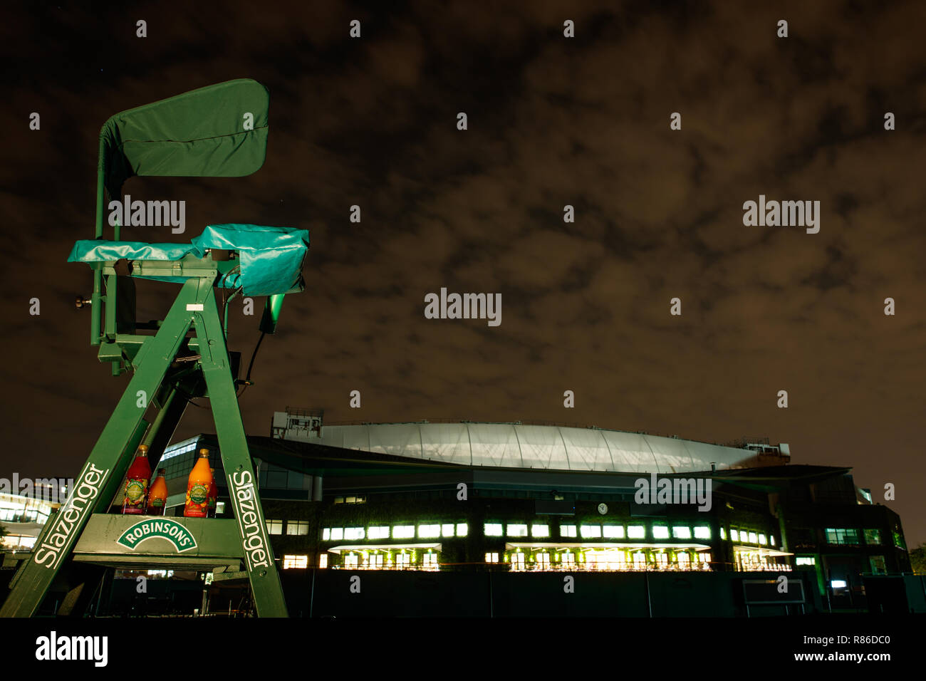 General view exterior shots of Centre Court at night during the ...