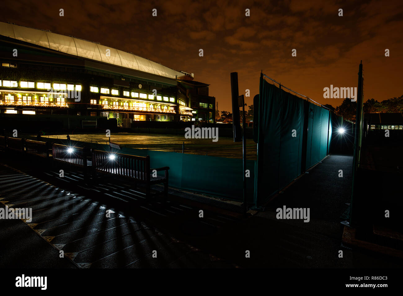 General view exterior shots of Centre Court at night during the ...