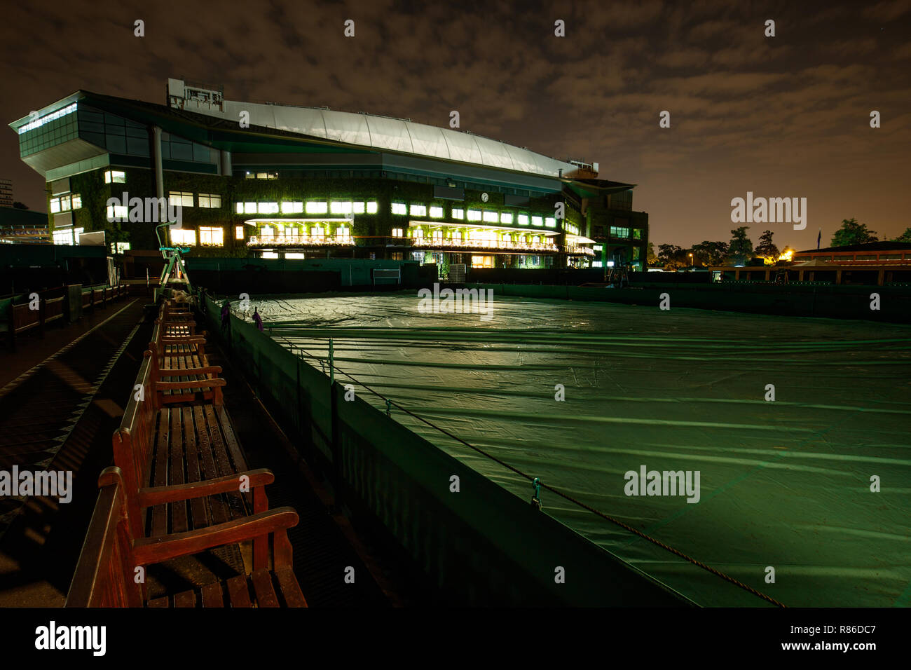 General view exterior shots of Centre Court at night during the ...