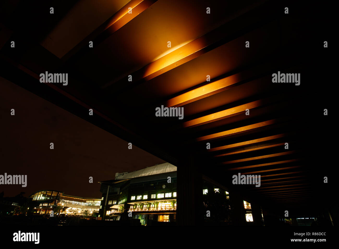 General view exterior shots of Centre Court at night during the ...